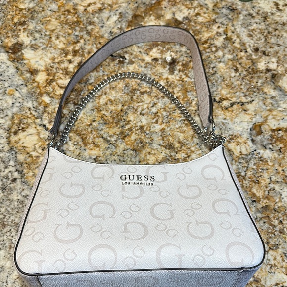 Guess | Bags | Guess White Shoulder Bag With Monogram Pattern | Poshmark